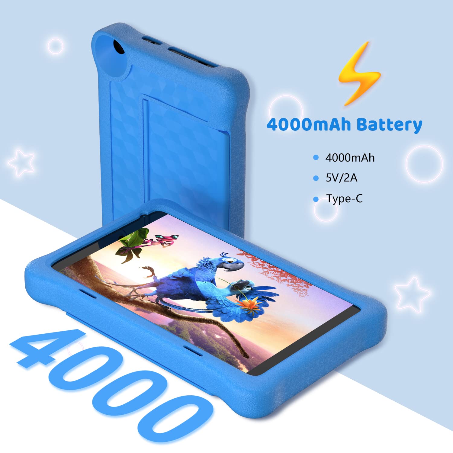 HiGrace Kids Tablet 8 inch, Android 10 Tablets for Kids with Kidoz Installed, HD1280*800, 2GB+32GB ROM, 4000mAh Battery, WiFi, Bluetooth, Kids Edition Tablet with Protective Case - Blue