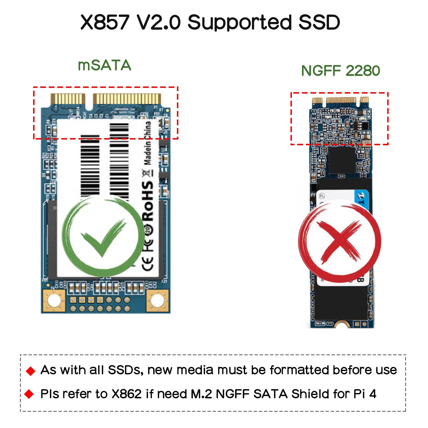 Geekworm for Raspberry Pi 4 mSATA SSD Adapter X857 V2.0, mSATA SSD Expansion Board USB3.0 Module Compatible with Raspberry Pi 4 Model B UASP Supported ONLY