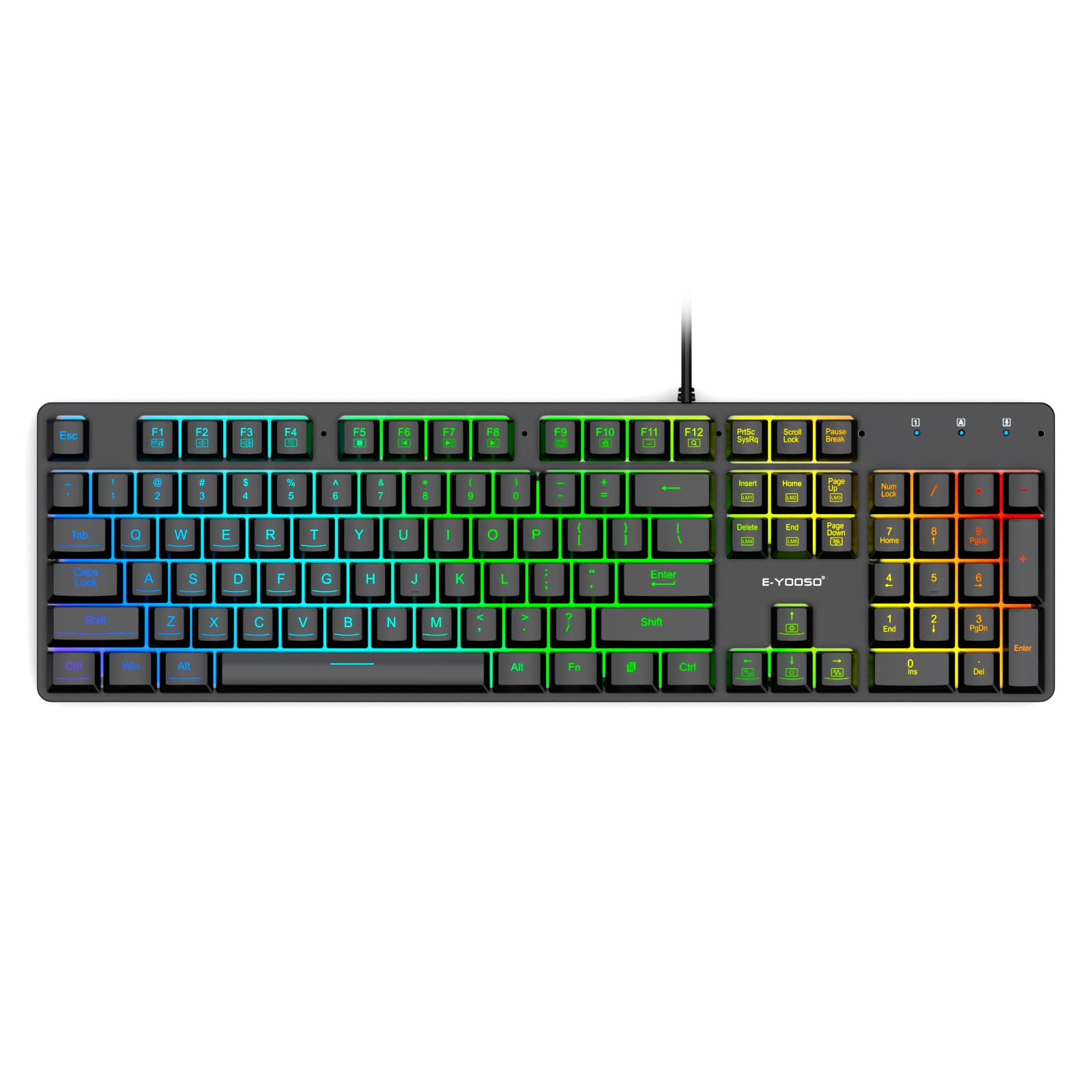 HUO JI Gaming Keyboard USB Wired with RGB Backlit, Quiet 104 Keys, Low Profile, Mechanical-Feel, Membrane Keyboard for Windows PC Mac, Black