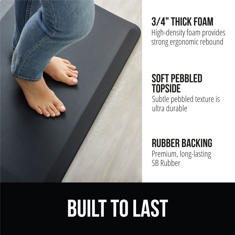Gorilla Grip Antifatigue Mat and Rug Grippers, Rug Grippers Set of 8, No Curl Grippers or Side Bunch, Kitchen Floor Mat Size 39x20 in Black, Thick Ergonomic Standing Office Desk Mat, 2 Item Bundle