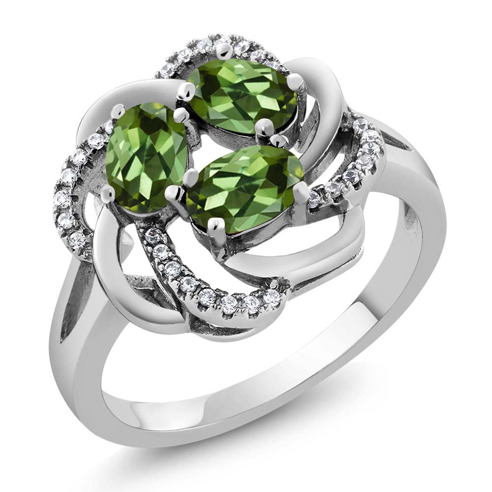 Gem Stone King 925 Sterling Silver Green Tourmaline Ring For Women (1.87 Cttw, Oval 6X4MM, Gemstone October Birthstone, Available In Size 5, 6, 7, 8, 9)