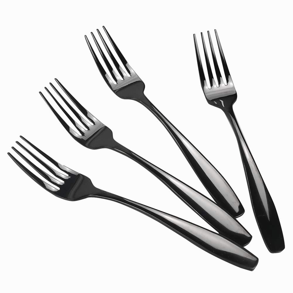Wekioger 12 Piece Stainless Steel Table Fork Set, 8 Inch Dinner Forks, Black