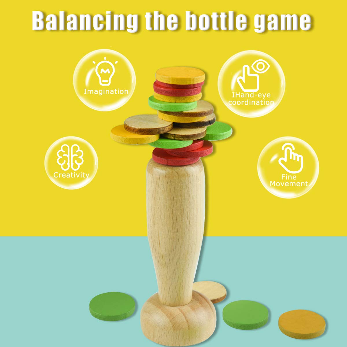 GYBBER&MUMU Mini Balancing Game Bottle Wooden Desktop Classic Tabletop Toy 21 Pcs