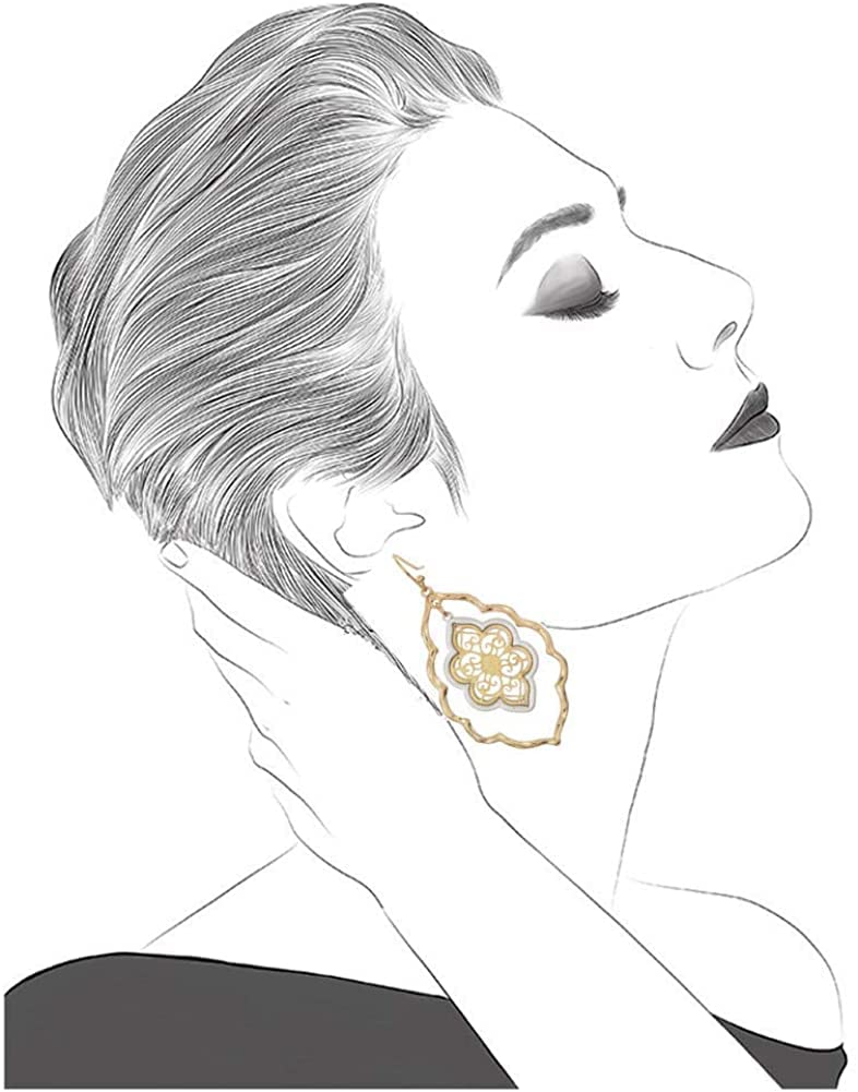Gold Filigree Flower Earrings for Women Dangling Jewelry (gold filigree earrings)