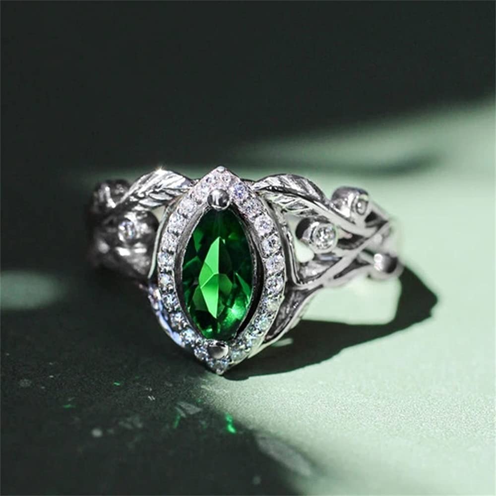 FZO 925 Sterling Silver Shiny Marquise Cut Emerald Birthstone Ring AAA Cubic Zirconia Rings CZ Diamond Eternity Multi Row Engagement Wedding Band Promise for Women ST.192 (10)