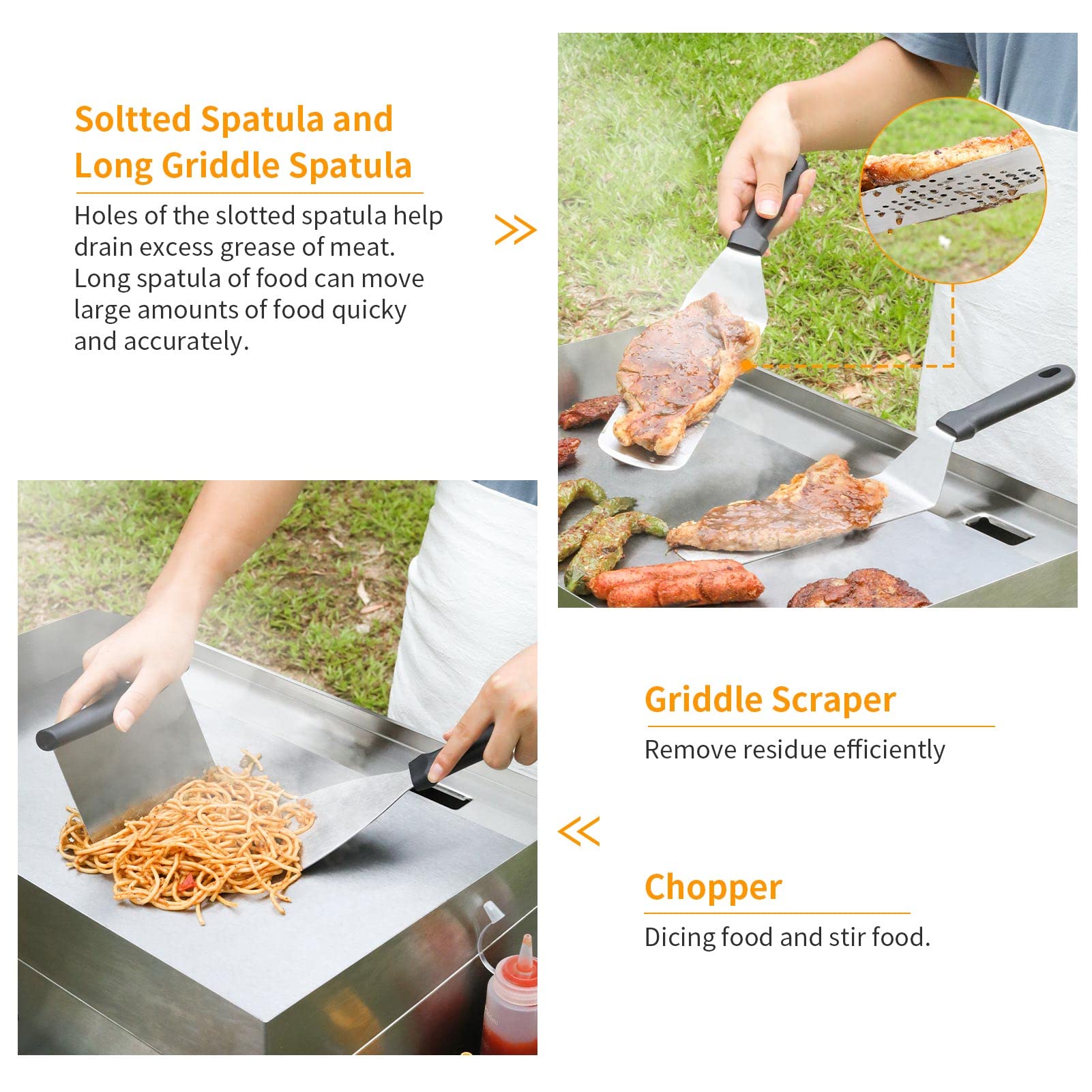 Griddle Accessories Kit for Blackstone, 20pcs Multifunctional Stainless Steel Griddle Tools Set for Flat Top, Cast Iron, Griddle Set with Spatula, Scraper, Hooks for Teppanyaki & Gas Grill Outdoor