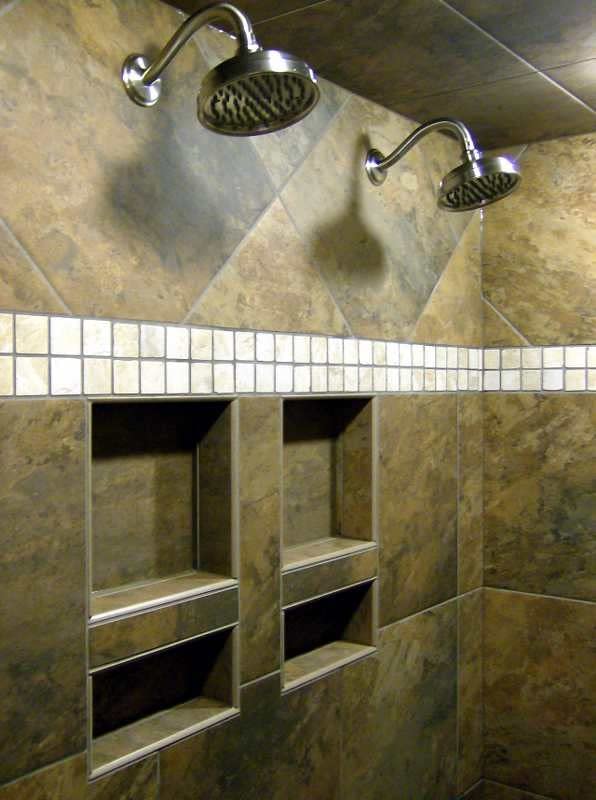 Zigzag Easy Installation Waterproof Double Recessed Shower Shelves Niche, ABS Plastics Bathroom Shower Niche 16 × 24 Inches for Shampoo, Soap and Foot Rest