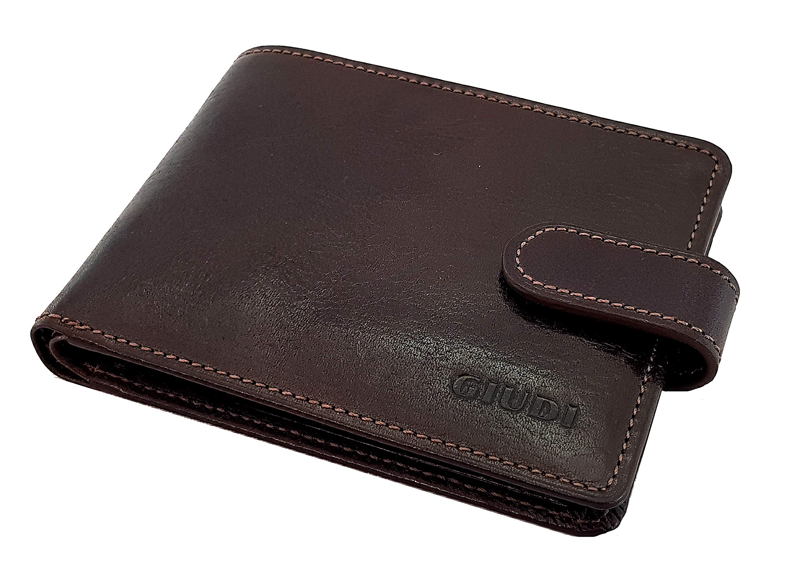 Giudi Splendid Slimfold Men's Wallet Made in Italy - Beautiful Smooth Genuine Leather - 2 Cash Pockets - 8 Card Holder - Button Snap Closure - Superb Present for Male
