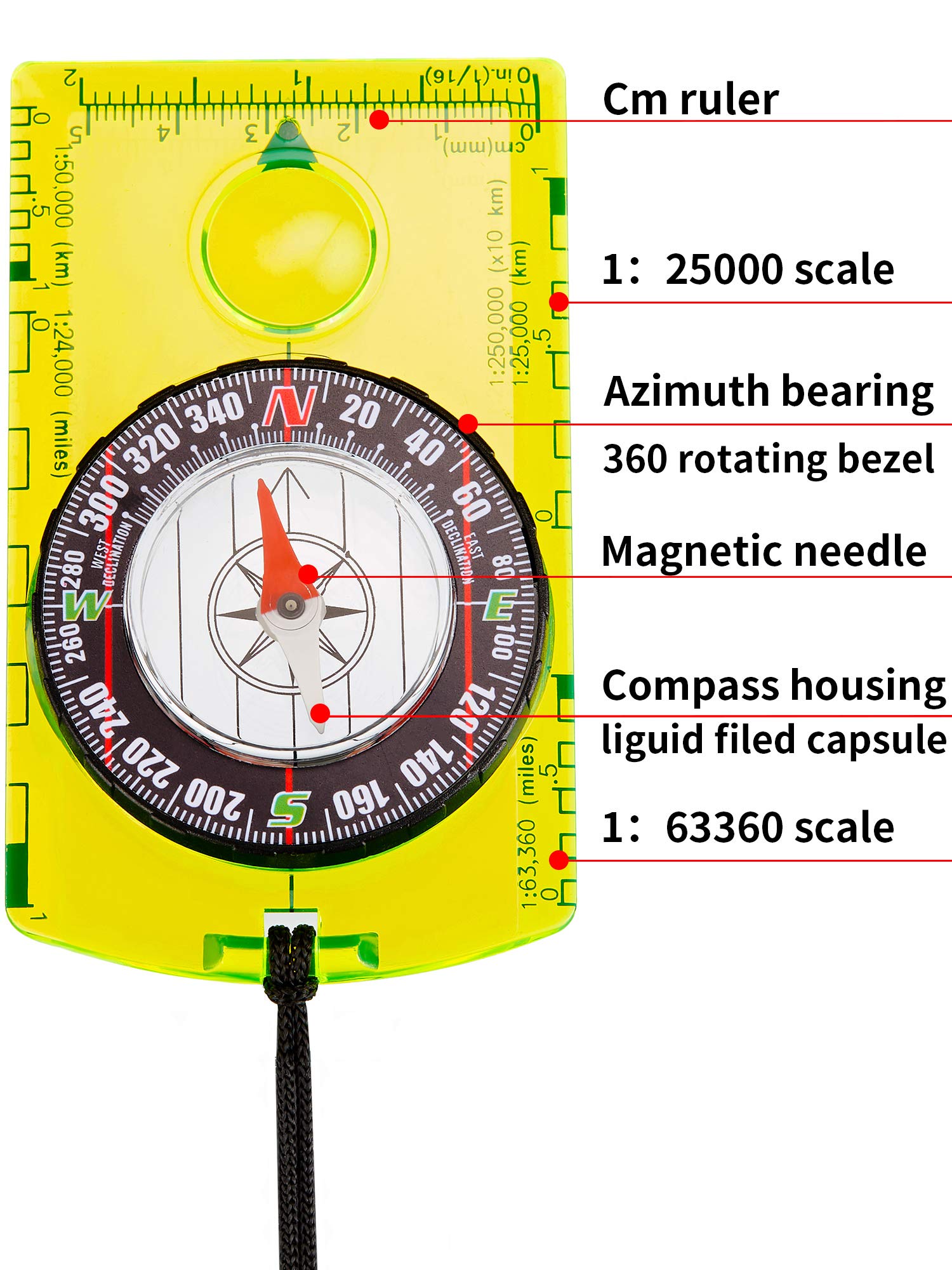 Gejoy 6 Pieces Navigation Backpacking Compass Orienteering Hiking Compass Map Reading Compass for Scout Kids Outdoor Camping (Style 1)