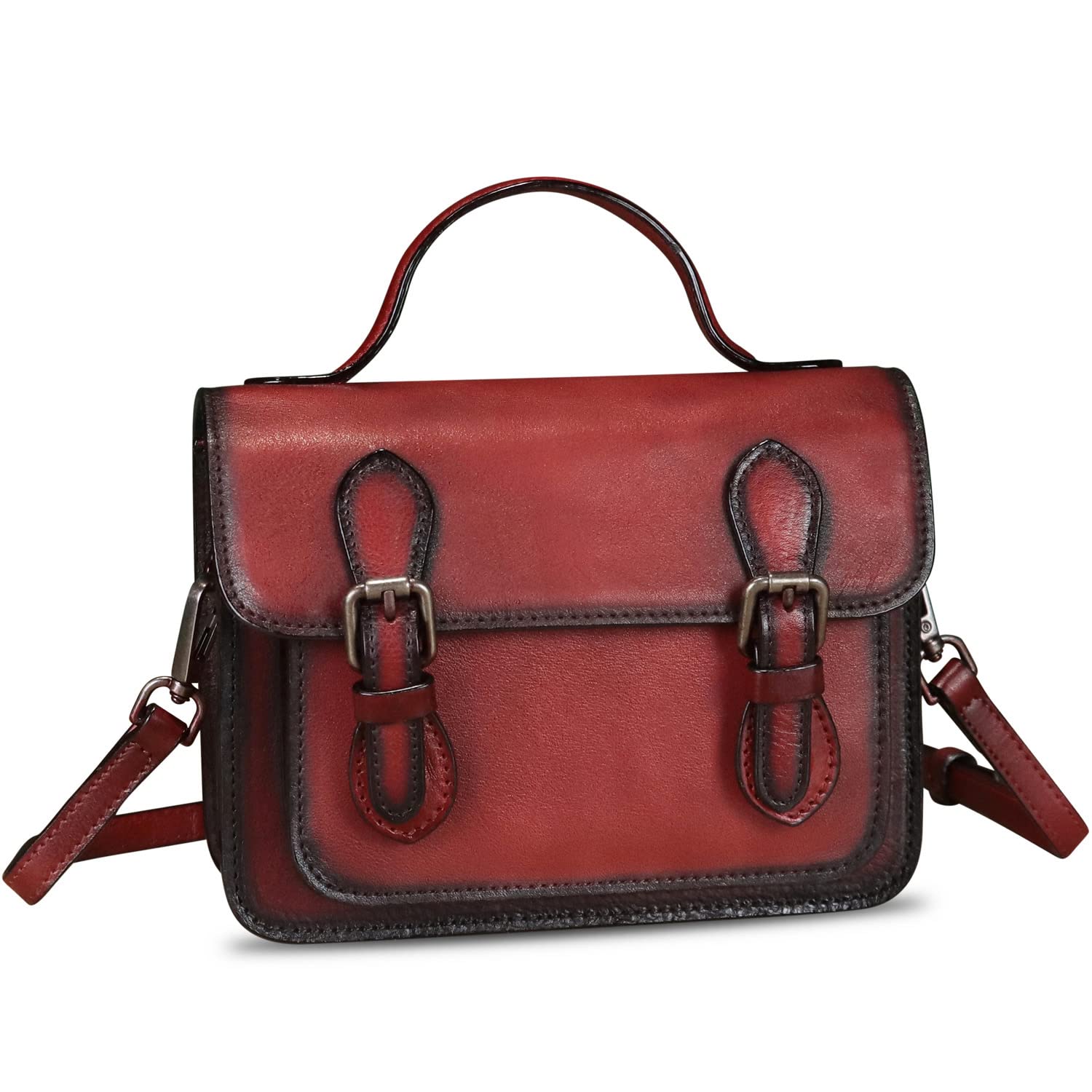 Genuine Leather Satchel Purse for Women Vintage Handmade Top Handle Handbag Crossbody Purse (Darkgrey)