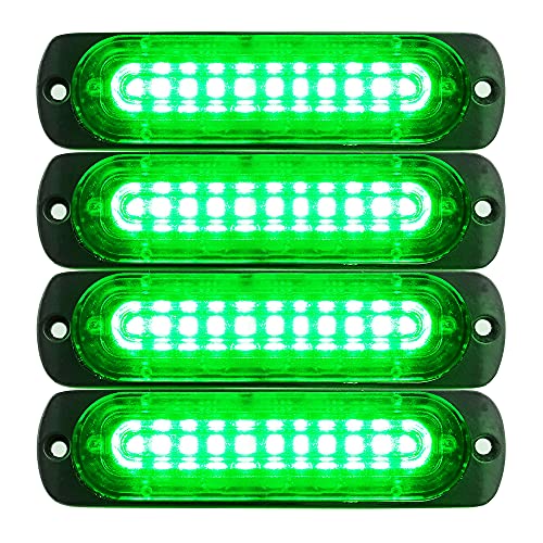 Primelux Strobe Lights for Trucks Green 4.4-Inch Emergency Lights for Vehicles and Cars 10 LED Ultra Slim Strobe LED Lighthead External Emergency Grille Surface Mounting Lights (4-Pack)