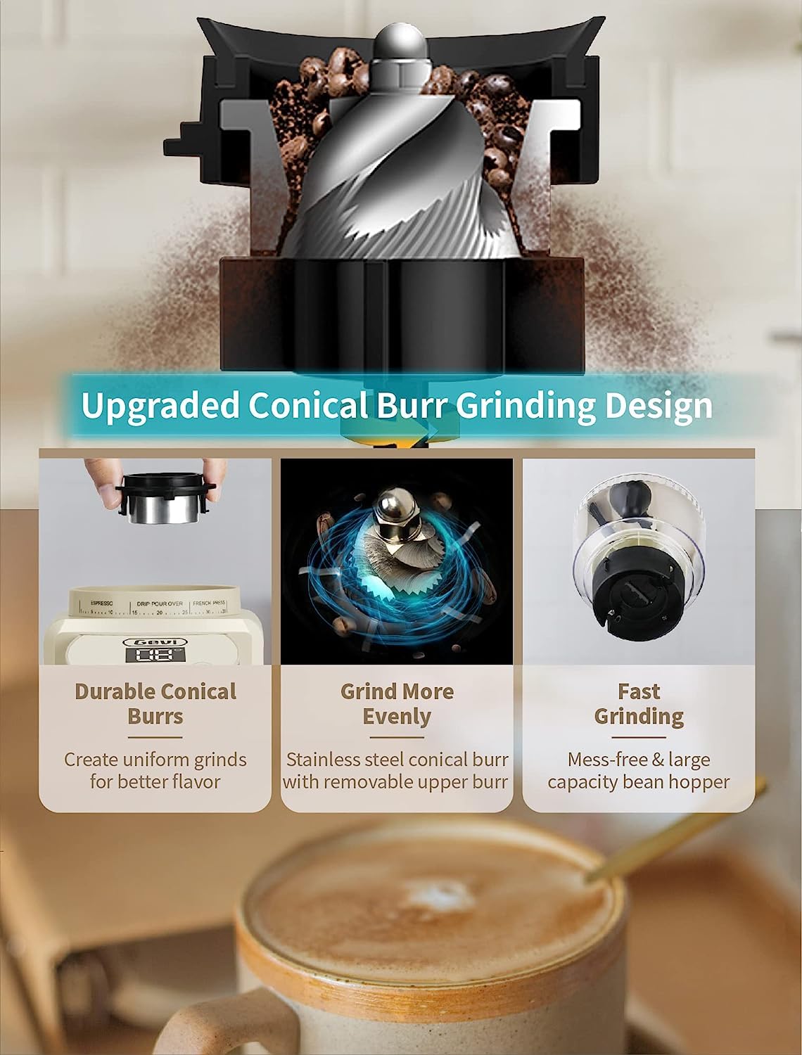 Gevi 20 Bar Professional Espresso Machine with 35 Precise Grind Settings Burr Coffee Grinder, GECME022-U