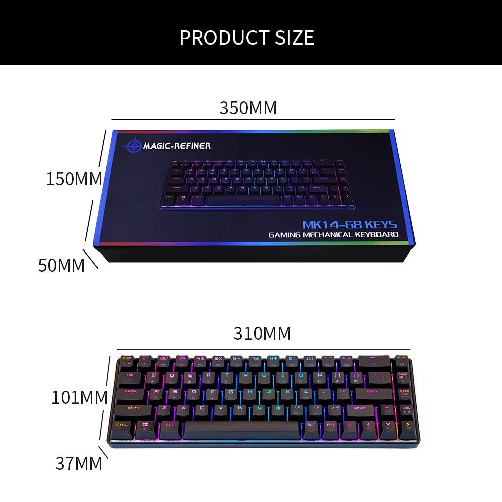 Golanhome Portable RGB Gaming Mechanical Keyboard USB Type C 68 Keys Anti-ghosting 60% RGB Mechanical Keyboard for PC Laptop(Blue Red Brown Switch) (Blue Switch)