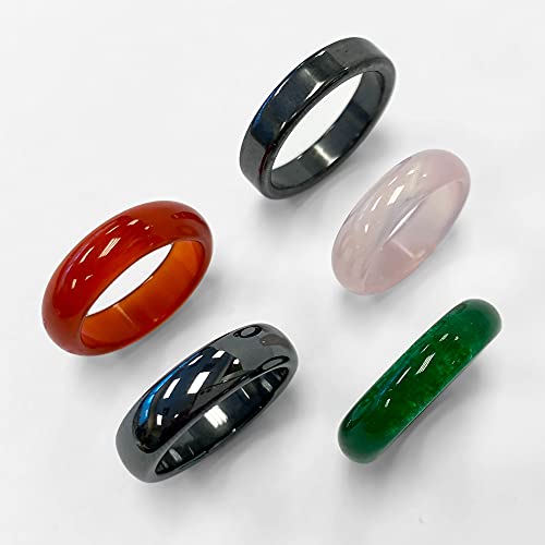Gem Avenue Green and Light Pink Agate Hematite Carnalian Unisex Band Set Assorted Ring Sizes 6 to 9.5 Set of 5