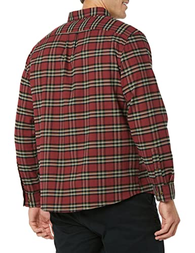 Goodthreads Men's Slim-Fit Long-Sleeved Stretch Oxford Shirt with Pocket, Burgundy Plaid, Large