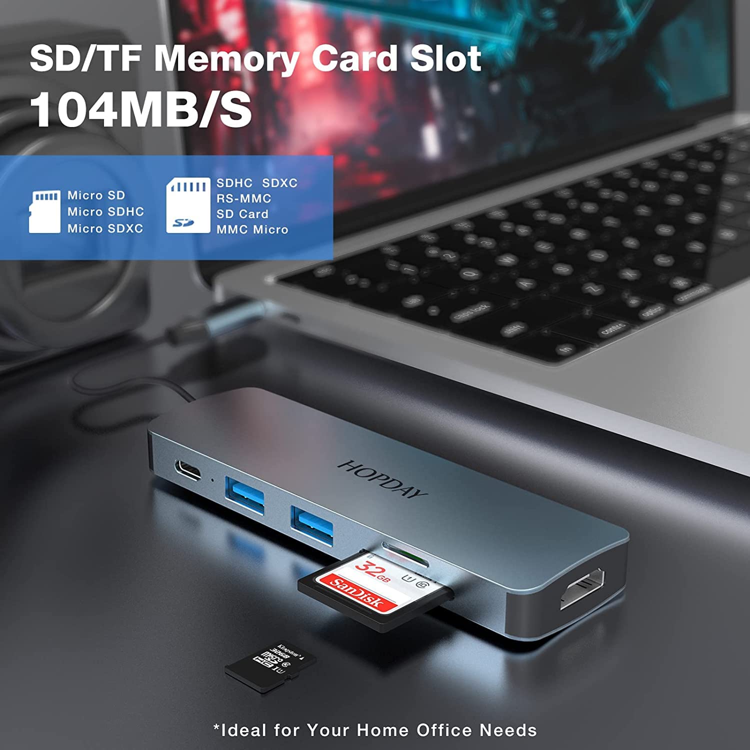 HOPDAY USB C Hub, 6 in 1 USB C Dock, MacBook Pro/Air iPad Pro USB C to HDMI Dongle for Surface Pro 8 Laptop(4K HDMI, Type C PD 100W, 5Gbps USB 3.0,SD/TF Card Reader)