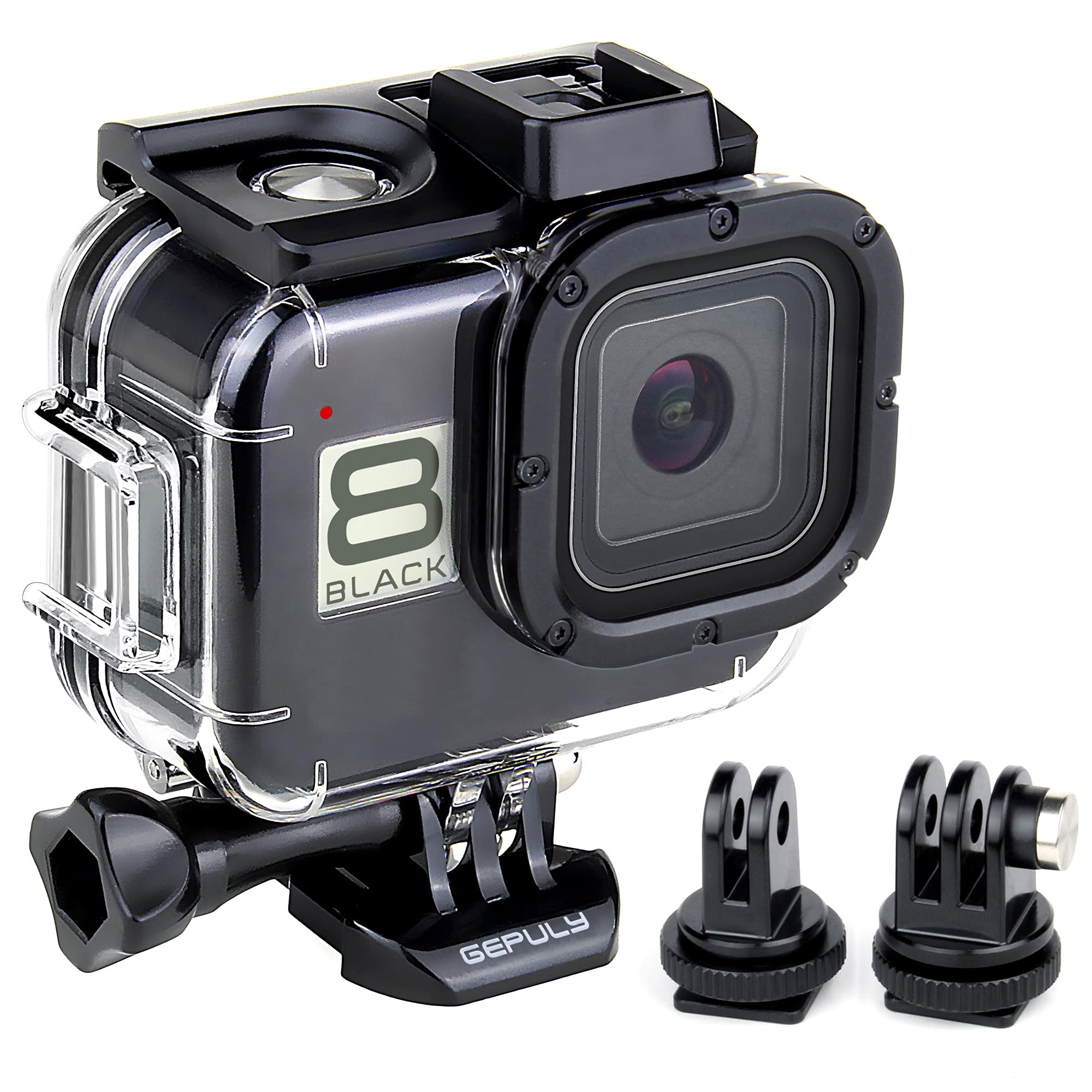 GEPULY Waterproof Housing Case for GoPro Hero 8 Black, 60m Underwater Diving Protective Housing Shell with 2 Cold Shoe Adapter and Bracket Accessories for GoPro Hero 8 Black Camera