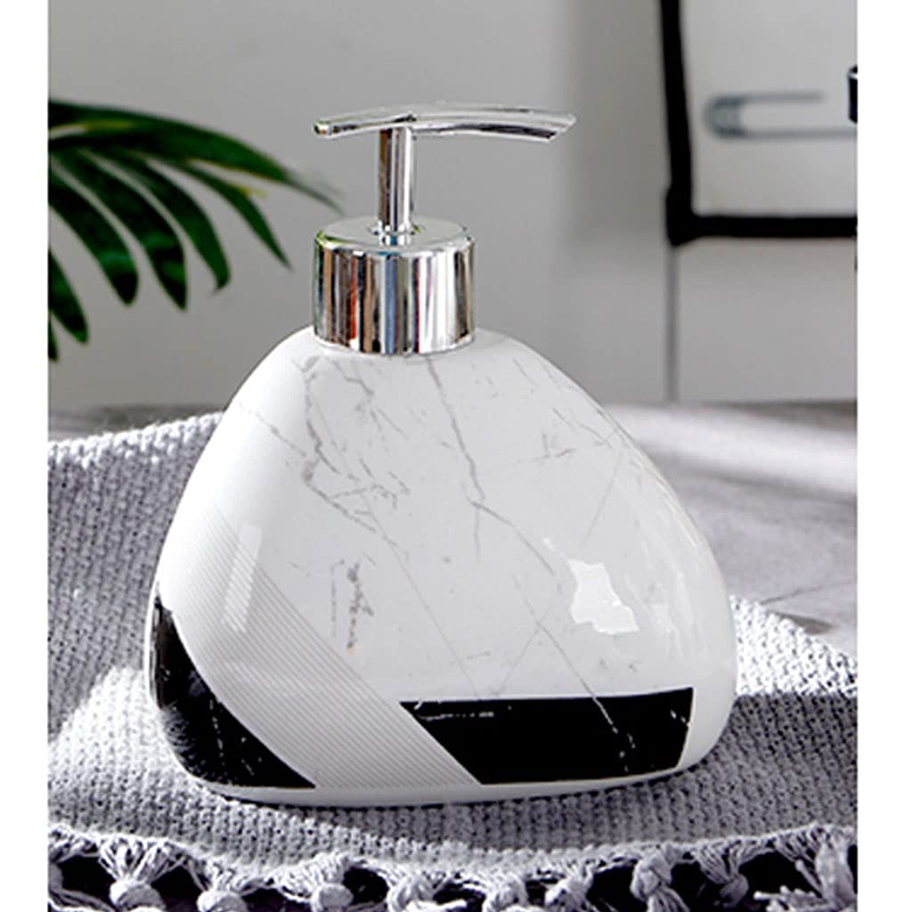 GRFIT Soap Dispenser Nordic Marble Pattern Ceramic Bathroom Accessories Set,7-Piece Bathroom Sets Soap Dispenser Toothbrush Holder Soap Dish Tumblers Swab Box and Tray Bathroom Soap Dispenser