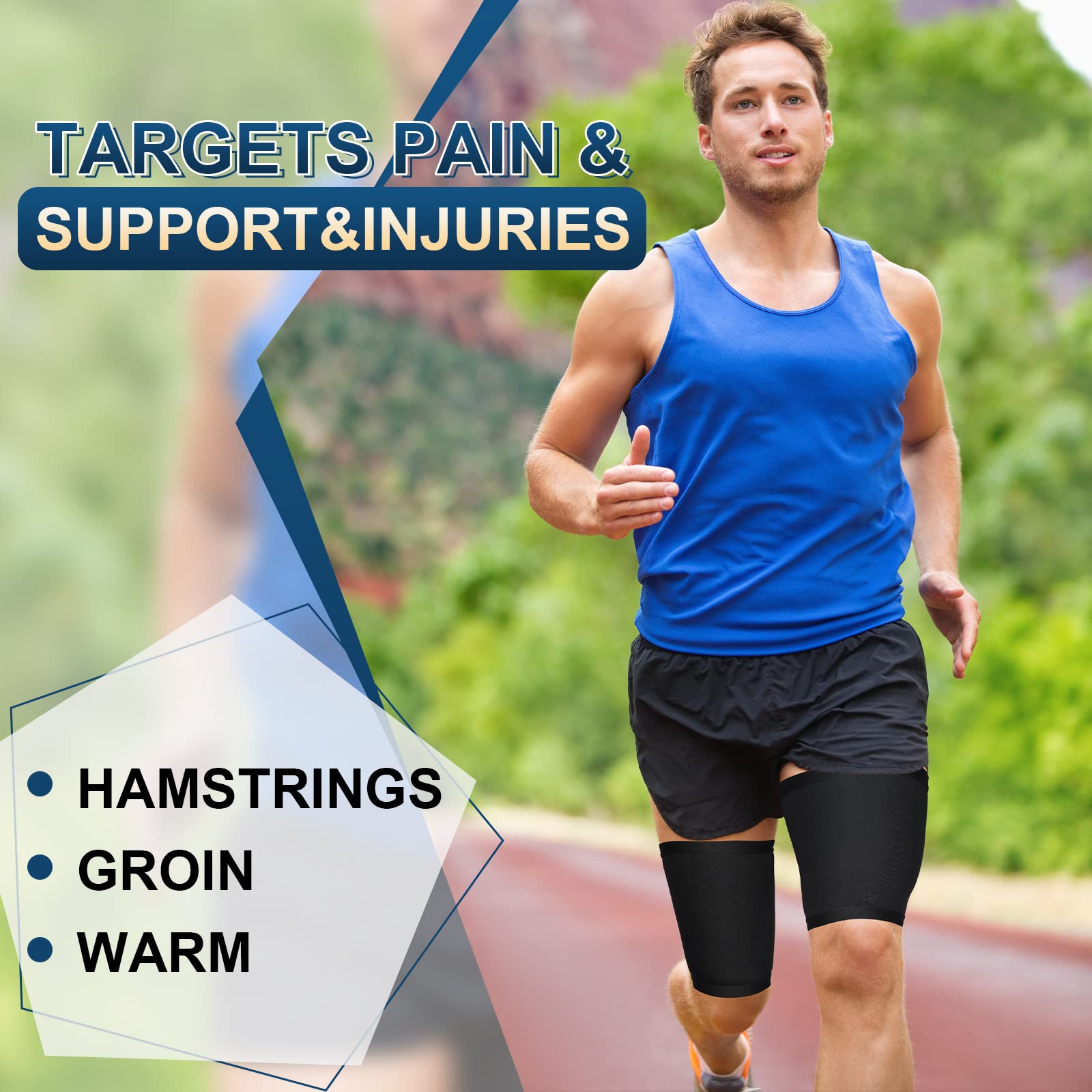Janmercy 4 Pairs Thigh Compression Sleeves for Men Hamstring Compression Sleeves Thigh Brace Hamstring Support Thigh Sleeves for Men and Women Running Sports Quad Groin Pulls Pain Relief
