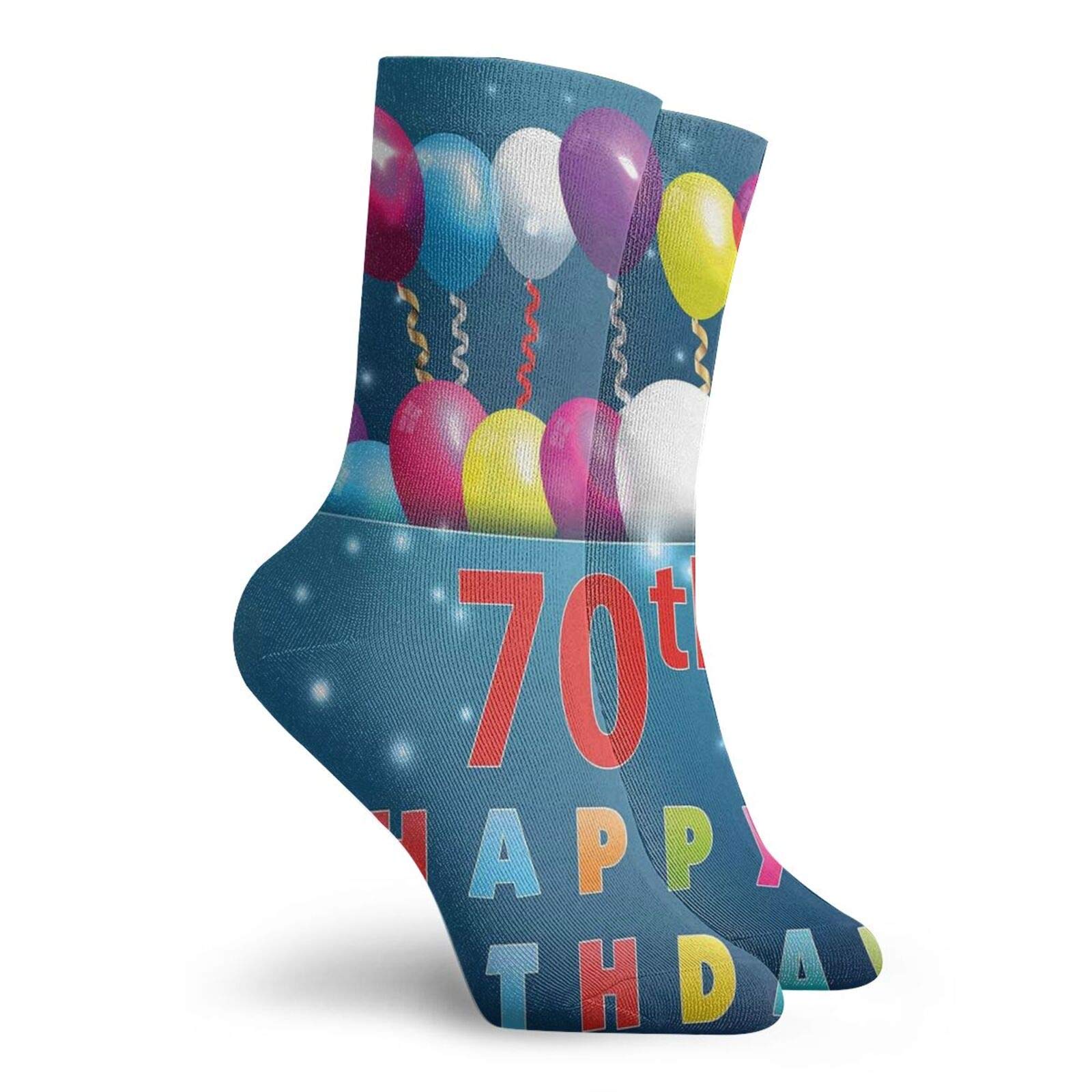 GULTMEE 70th Birthday Funny Compression Socks Women and Men,Colorful Balloons On Dark Blue Backdrop Party Items Art Print,Best for Circulation,Running,Athletic,Nurse,Travel,Multicolor -12 inch
