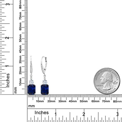 Gem Stone King 925 Sterling Silver Blue Created Sapphire Dangle Earrings For Women (5.40 Cttw, Gemstone September Birthstone, Octagon 9X7MM)