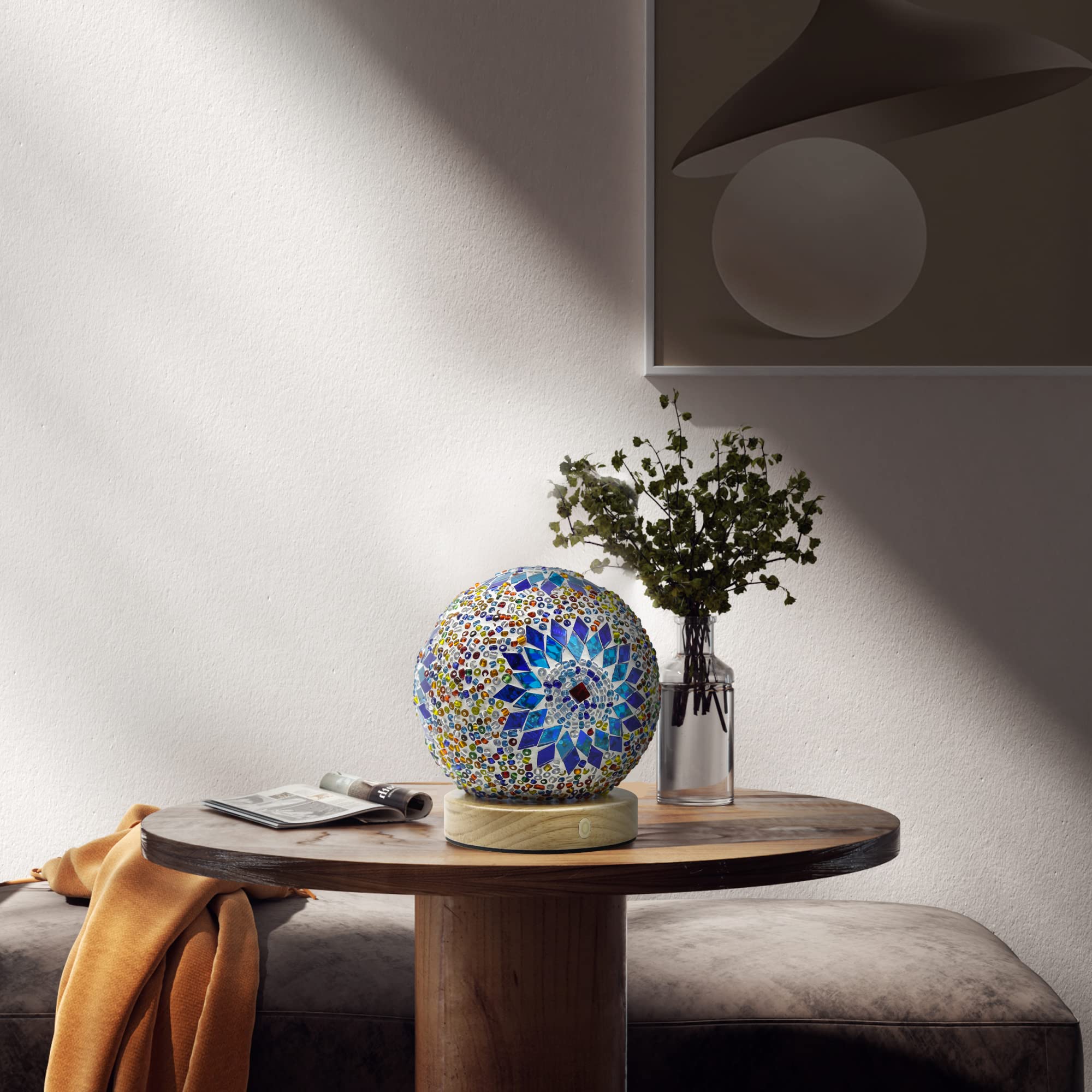 hanvate Turkish Style Handmade Night Light with Wooden BaseTurkish Table lamp with Infinitely Adjustable Brightness and USB Charging-fornightlight,Kids Room and Adult Room Bedroom Bedside Lamps
