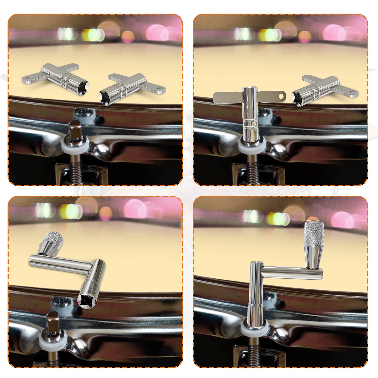 Hofeztey Drum Key, Drum Key Tool Stainless Steel, 4 PCS Drum Tuning Key include Continuous Motion Speed Drum Key, Sturdy Drum Key Turner Fit for Snare drum kit & Kids Drum, Universal Drum Key Keychain