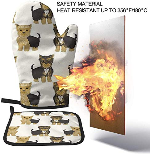 Honge Cute Yorkie Dog Pet Kitchen Waterproof Heat Resistant Oven Mitts and Potholders for BBQ Cooking Grilling