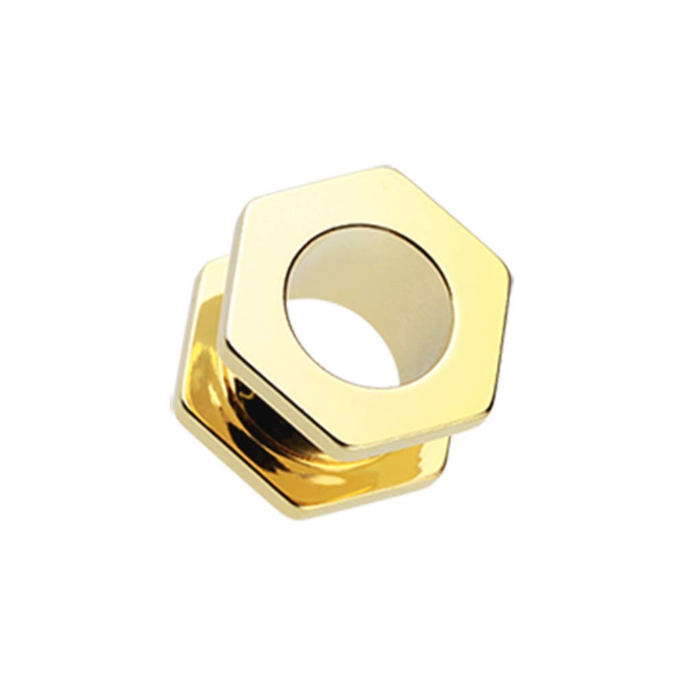 Gold PVD Hexa Bolt Screw-Fit Ear Gauge Tunnel WildKlass Plug (1/2" (12.5mm))