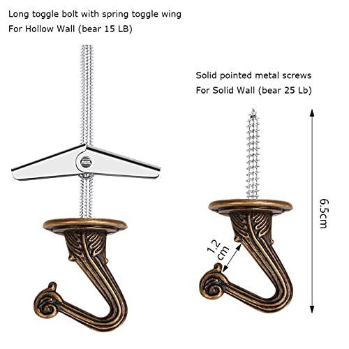 SEISSO 3 Sets Ceiling Hooks for Hanging Plants,Heavy Duty Metal Swag Hook with Hardware and Toggle Wings for Ceiling Installation Cavity Wall Fixing(Brass)