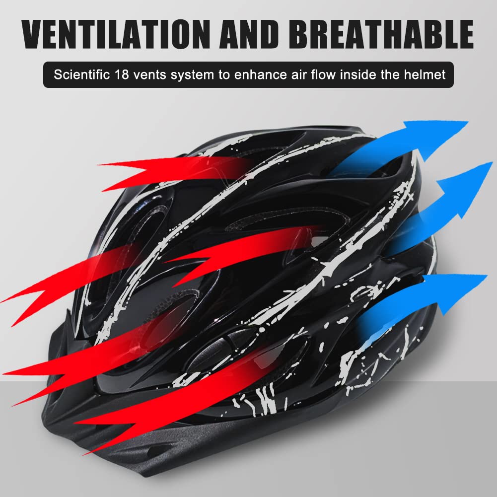 GOWIKNS Bike Helmet, Lightweight Microshell Design, Adjustable, Bicycle Helmet for Adults Youth Mountain Road Biker (Black Plus White)