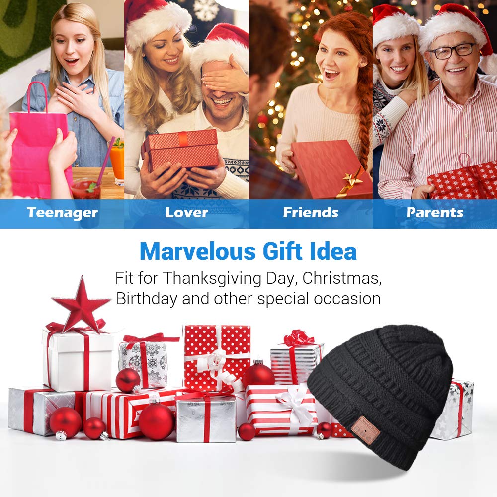 Gifts for Men Women Bluetooth Beanie - Christmas Stocking Stuffers Bluetooth Hat with Wireless Headphones Gift Ideas Black