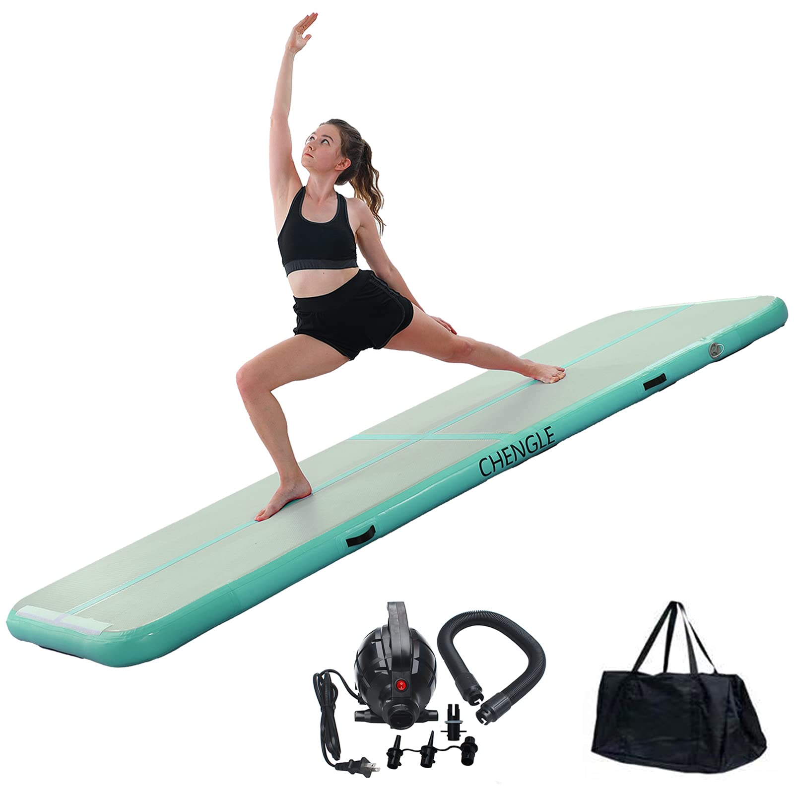 Gymnastics Mat , CHENGLE 10ft/13ft/16ft/20ft Inflatable Air Mat Tumble Track 4 inches thickness Tumbling Mat with Electric Pump for Cheerleading/Practice Gymnastics/Beach/Park/Home use