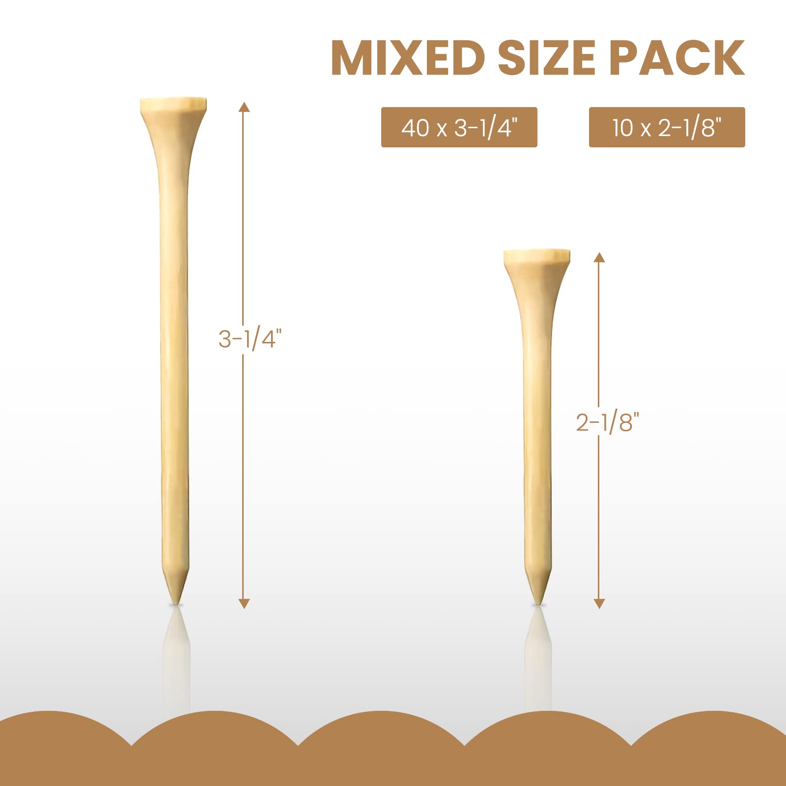 Golf Tees,50 Pack Professional Wood Golf Tees with 3-1/4" Long Golf Tees and 2-1/8" Short Golf Tees,Low Friction and Side Spin for Golfing Practice, Sports Tournaments