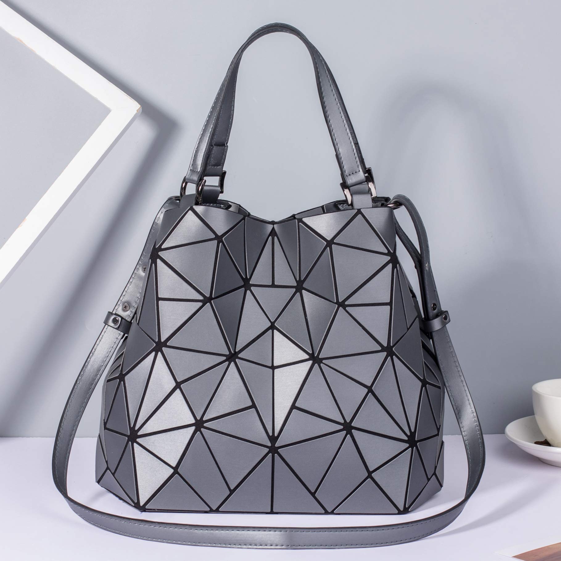 Geometric Luminous Purses and Handbags Holographic Reflective Crossbody Bag Wallet Flash Rainbow Tote Grey