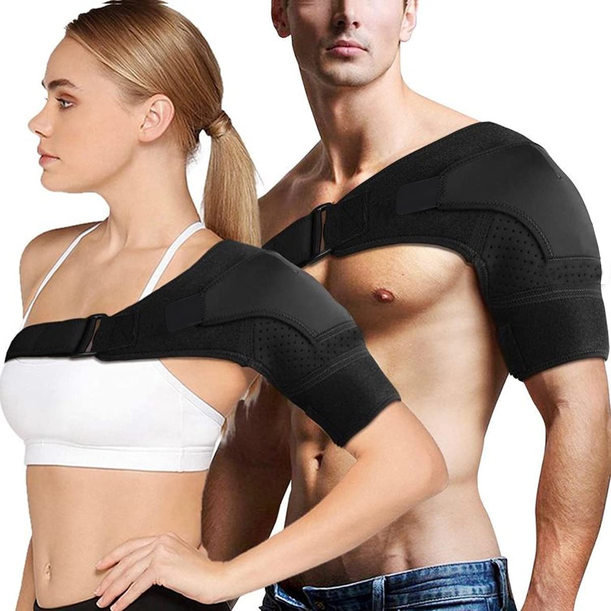 GJKJ Shoulder Brace Adjustable for Women and Men, Compression Support Sleeve Wrap for Rotator Cuff Injuries, Dislocated AC Joint, Sprain and Arthritis Pain Relief, Breathable Neoprene Shoulder Support
