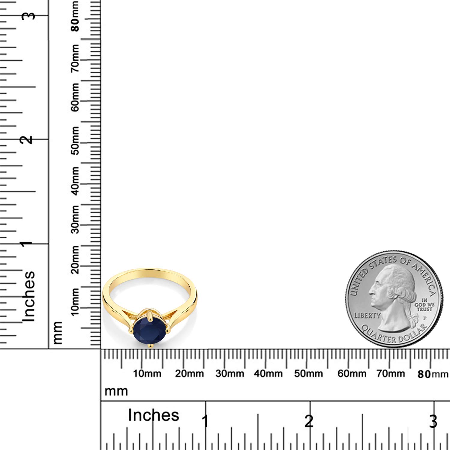 Gem Stone King Blue Sapphire Yellow Gold Plated Solitaire Ring For Women (1.00 Cttw, Round 6MM, Gemstone Birthstone, Available In Size 5, 6, 7, 8, 9)