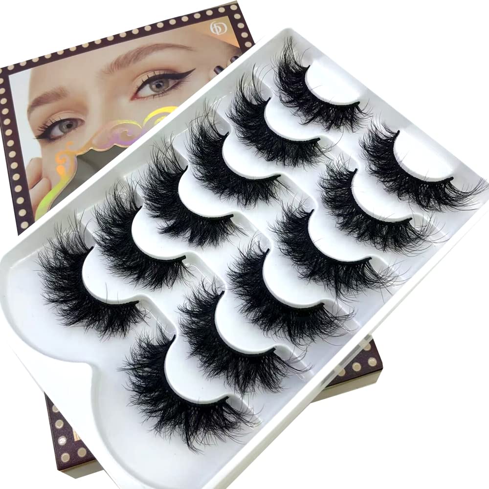 HBZGTLAD 6 Pairs False Eyelashes Cat-Eye Fluffy Faux Mink Lashes 8D Wispy Lashes Dramatic Long Thick Volume Fake Eye Lash(SR-01)