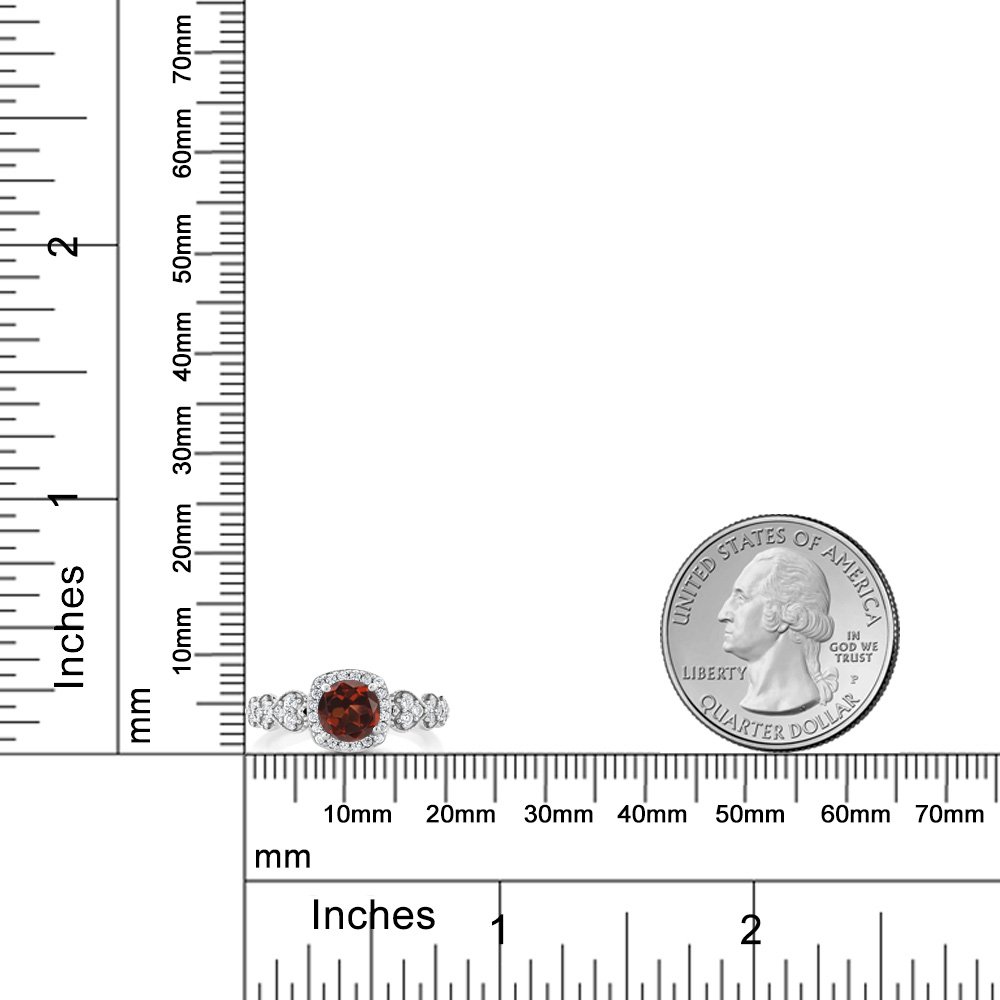 Gem Stone King 925 Sterling Silver Red Garnet Engagement Ring For Women (1.32 Cttw, Gemstone Birthstone, Round Cut 6MM, Gemstone Birthstone, Available In Size 5, 6, 7, 8, 9)