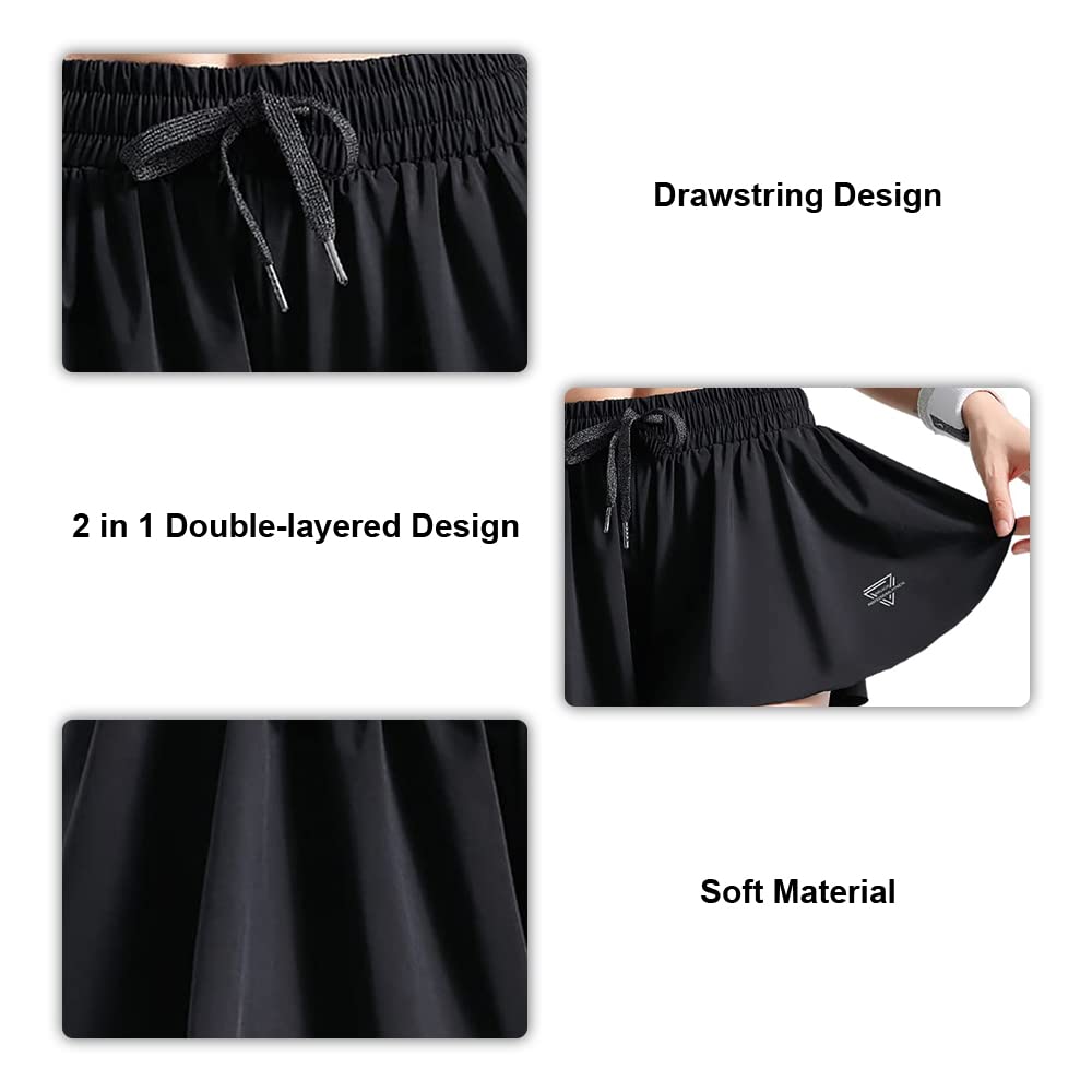 GSKS Womens 2 in 1 Flowy Workout Drawstring Shorts High Waist Athletic Running Lounge Sweat Skirt Summer Comfy Lounge Clothes Rose