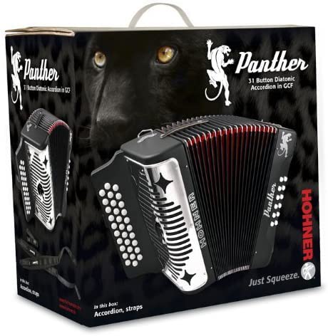 Hohner Panther Diatonic Accordion - Keys G/C/F Bundle with Hohner Accordion Road Kit and Austin Bazaar Polishing Cloth