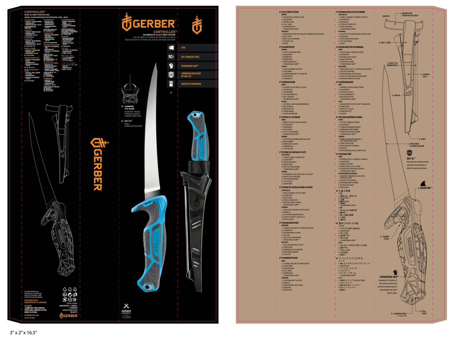 Gerber Gear Controller - Saltwater Fishing Fillet Knife for Fishing Gear - Cyan, 8 Inches