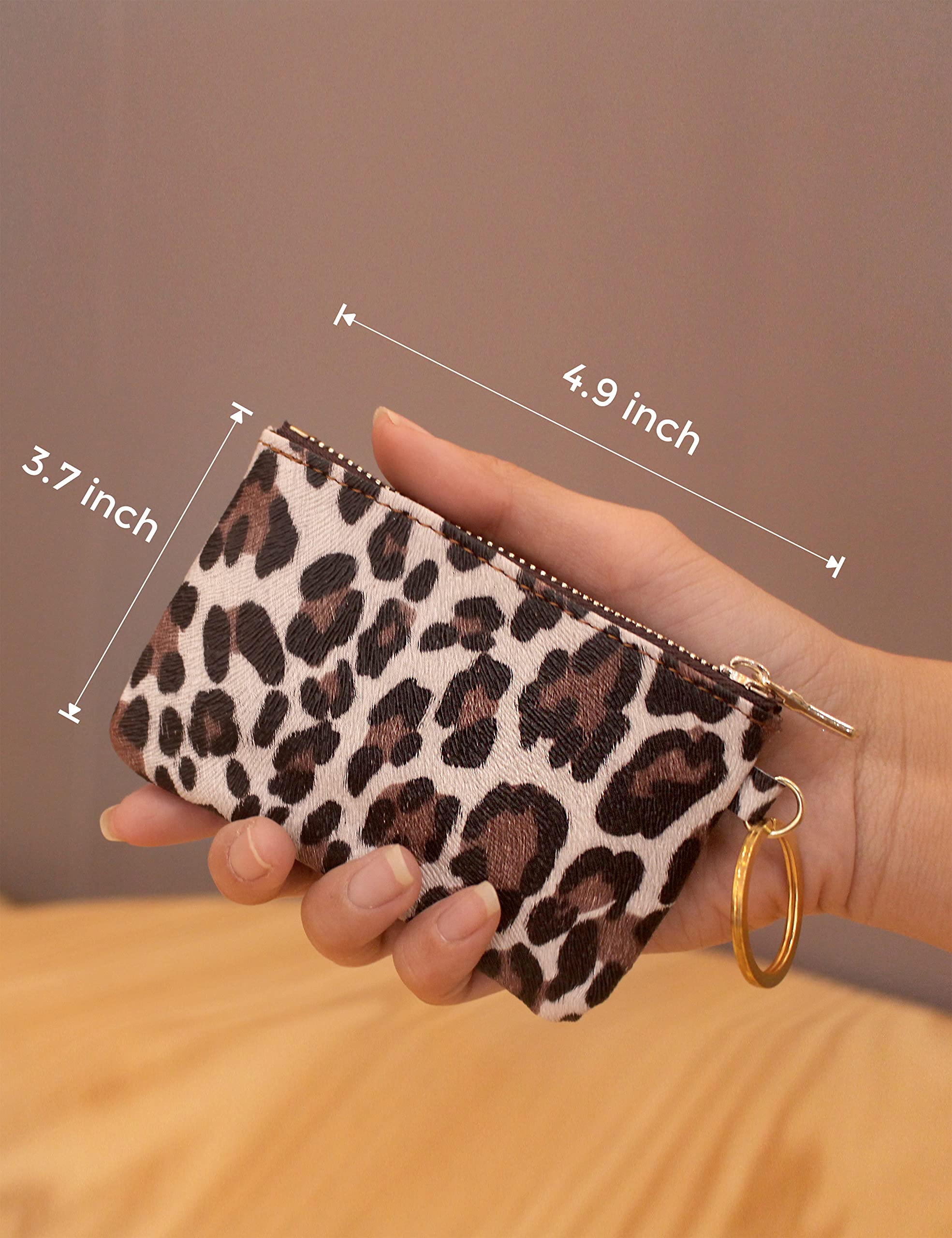 Heesch 2 Pack Mini Coin Purse Cheetah Change Purse Small Zipper Pouch Wallet for Women (Leopard & Ivory Leopard)