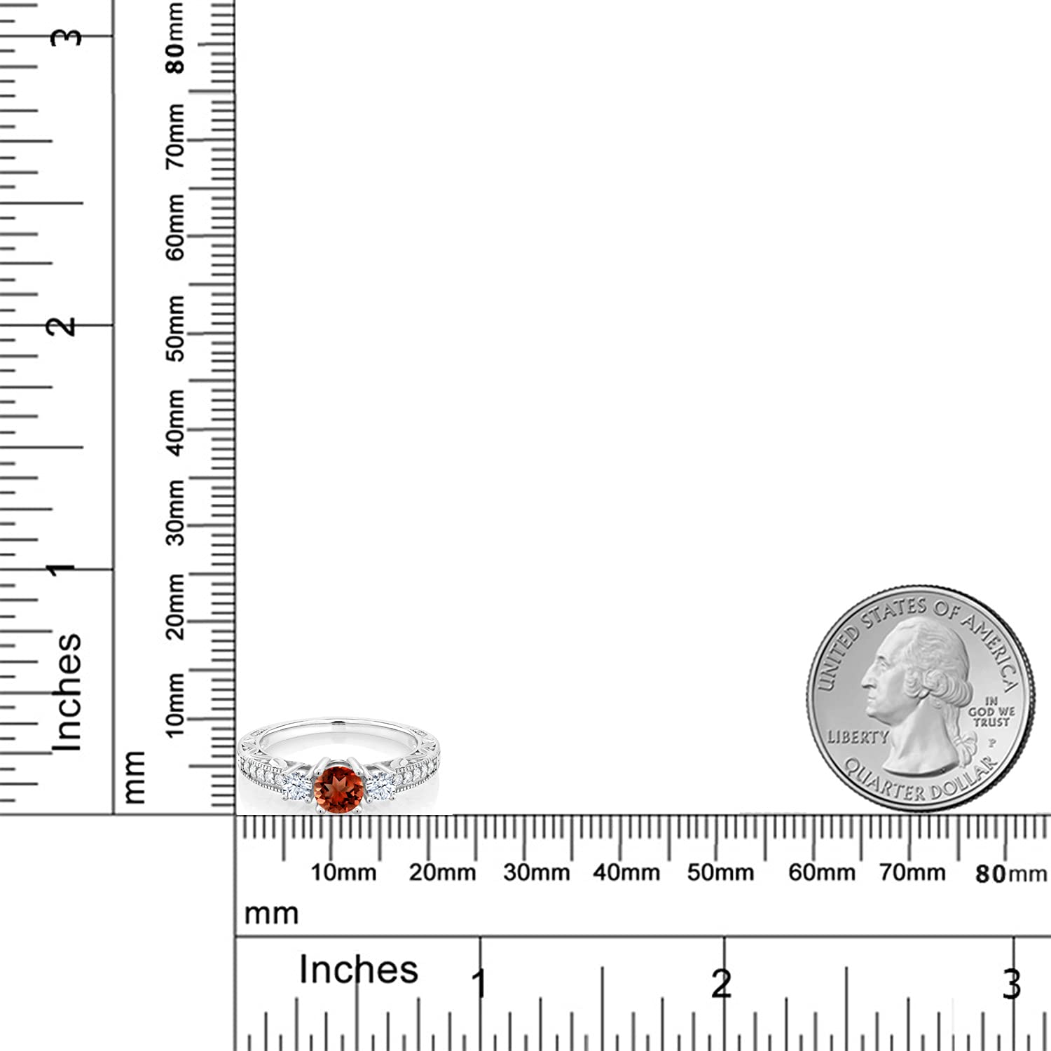 Gem Stone King 925 Sterling Silver Red Garnet 3-Stone Women Ring (1.35 Cttw, Gemstone Birthstone, Available in size 5, 6, 7, 8, 9)