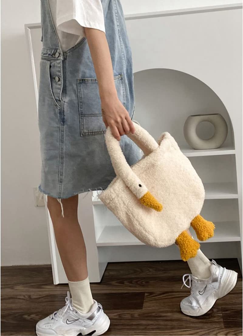 GRPKSSIB Cute Goose Purse Plush Tote Bag Fuzzy Goose Handbag Soft Shoulder Bag for Women