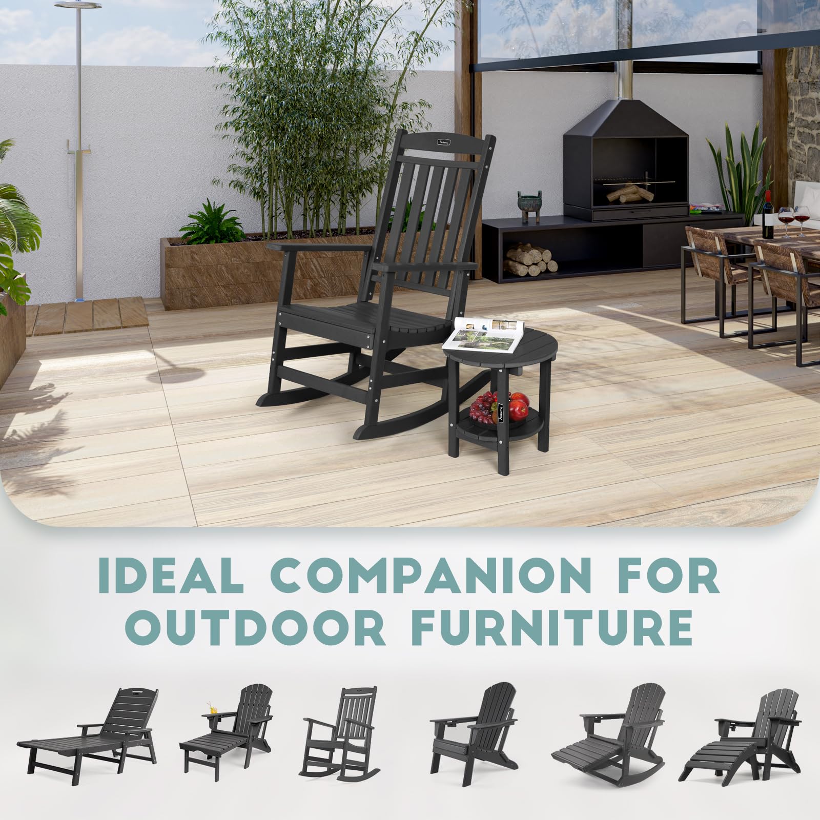 FUNBERRY Outdoor Side Table,Outdoor Side Tables for Patio,2-Tier Round Patio Side Table,Outdoor End Table,Porch Table,Outdoor Accent Table,Pool Side Table,Adirondack Side Table