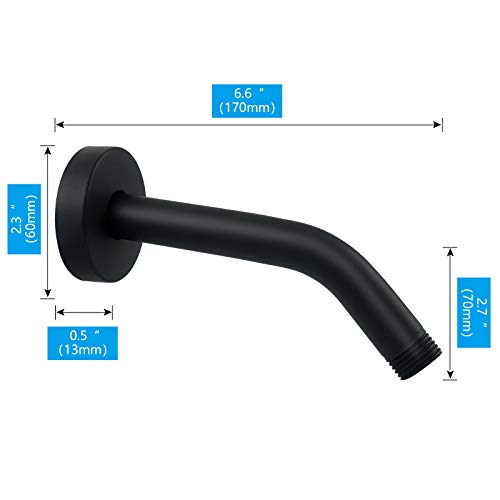 NearMoon Shower Arm + Flange + Teflon Tape, Made of 304 Stainless Steel, Shower Head Extension Extender Pipe Arm, Wall-Mounted For Fixed Bathroom Shower Head, Never Rust (6 Inch, Matte Black)