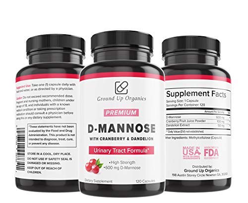 Ground Up Organics D-Mannose Capsules, with Cranberry and Dandelion Extract,Urinary Tract Formula, Supports Immune System, 600mg D-Mannose per Serving, 120 Vegan Capsules