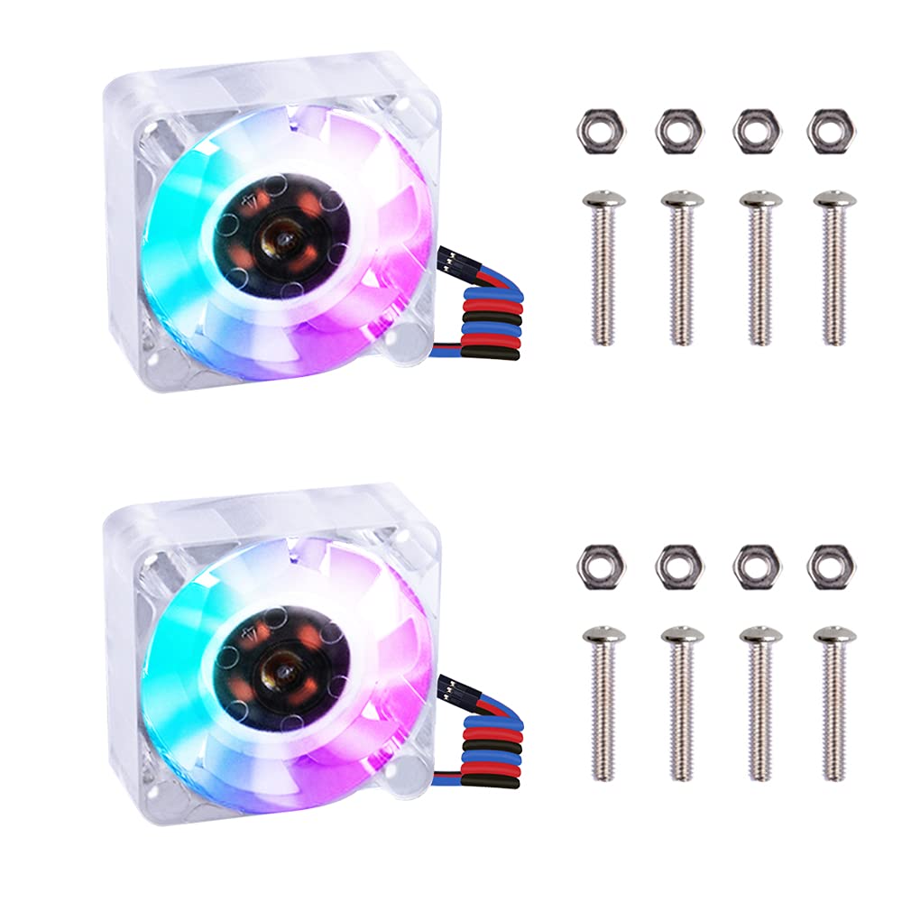 GeeekPi 2pcs Raspberry Pi 4 Quiet Fan, Raspberry Pi RGB Cooling Fan 40x40x10mm 4010 Fan DC 5V Brushless CPU Cooling Fan Cooler Radiator for Raspberry Pi 4 Model B, Raspberry Pi 3B+/3B/2B (Multicolour)
