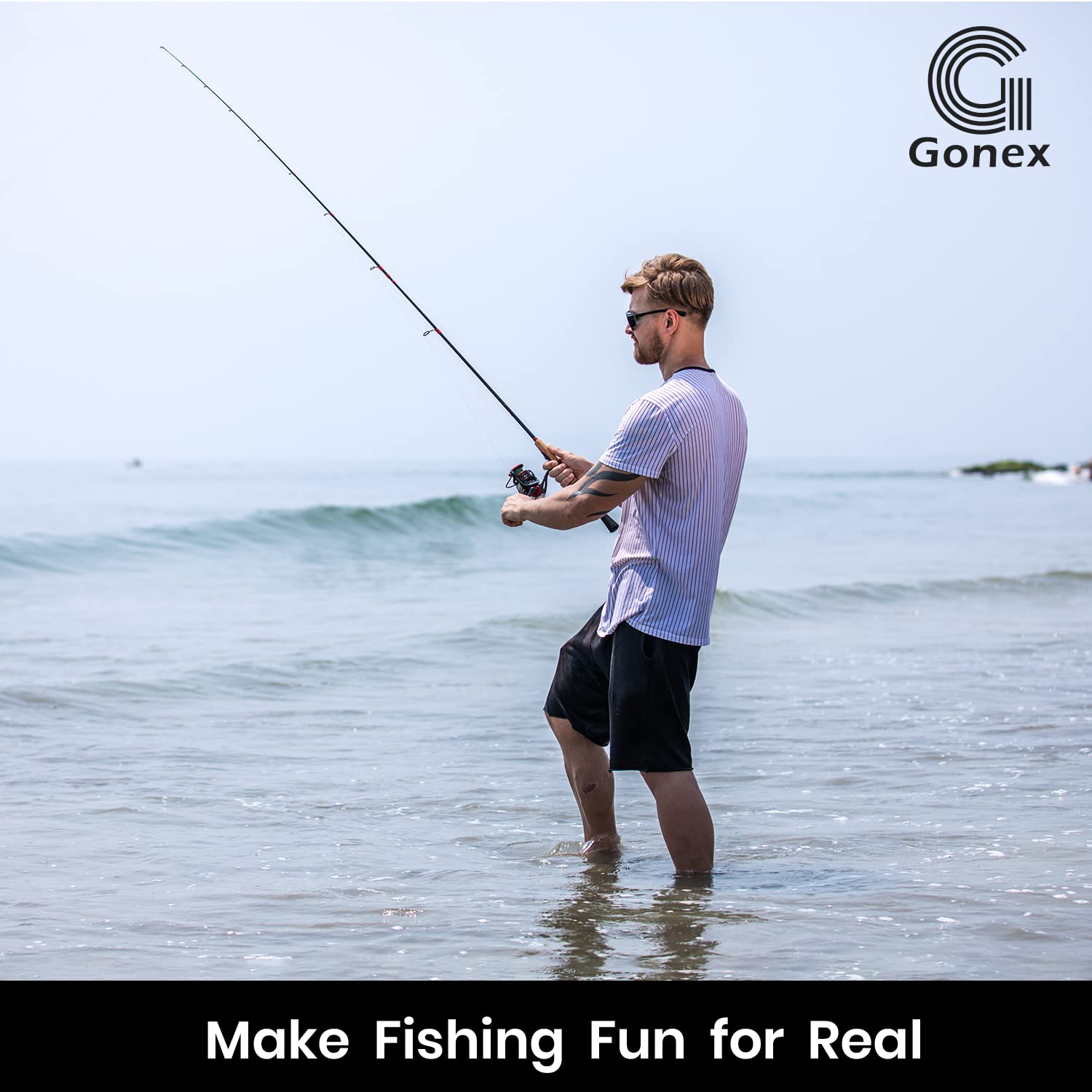 Gonex Fishing Rods Spinning Rod 24-Ton Carbon Collapsible Casting Rod with Two-Piece Split Design Fast 6'6" MH